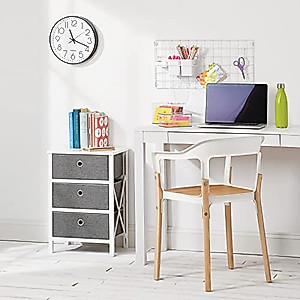 mDesign 3 Drawer Foldable Dresser Storage Unit - Wood Frame, Easy Pull Fabric Bins - Farmhouse Organizer Unit for Household Storage Bedroom, Hallway, Entryway, Closets - Gray/White