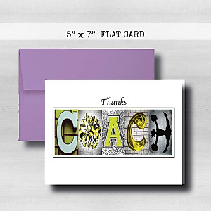 Personalized Cheerleading Yellow Coach Thank You Card, 5"x 7" FLAT CARD, Greeting Cards