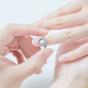 Msxyowaer Moissanite Rings for Women, 3ctw D Color VVS Clarity Pear cut Engagement Rings for Women, Sterling Silver Wedding Anniversary Dinner Halo Rings