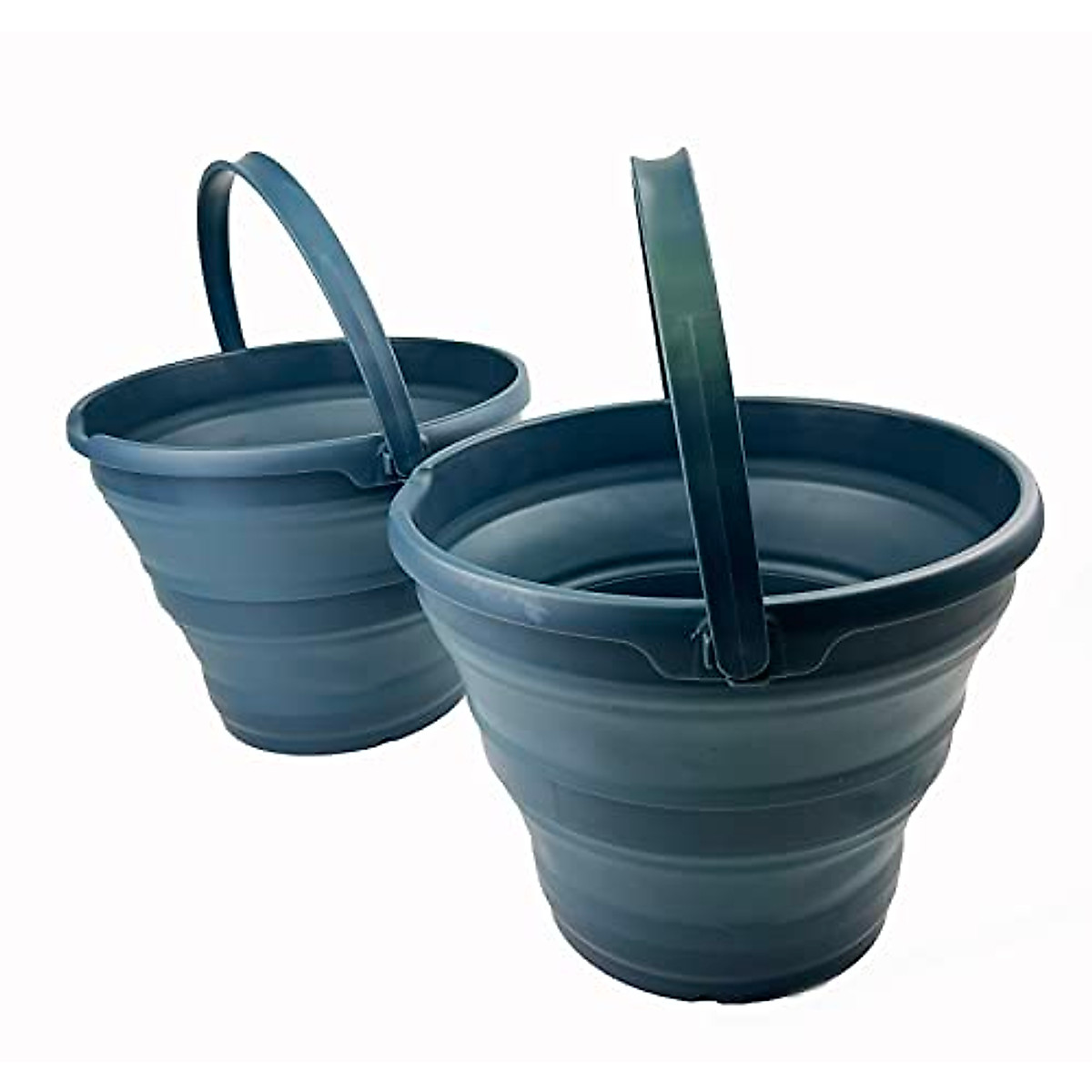 SAMMART 10L (2.6 Gallon) Collapsible Plastic Bucket - Foldable Round Tub - Portable Fishing Water Pail - Space Saving Outdoor Waterpot, Size 33cm Dia (Leaf Blue (Set of 2))