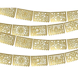 Gold Papel Picado Banner - Matte Gold Papel PicadoTissue Paper Banner for fiestas, weddings, bridal shower, engagement, baby shower, birthdays 2 pack/12ft long each)/ Not plastic