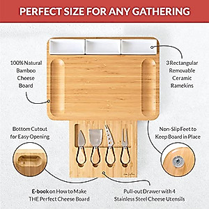 Charcuterie Board Set, Bamboo Cheese Board and Knife Set, Cheese Board Set, Large Charcuterie Boards, Bamboo Charcuterie Board with Bowls, Charcuterie Tray, Beautiful Charcuterie Boards Gift for Mom