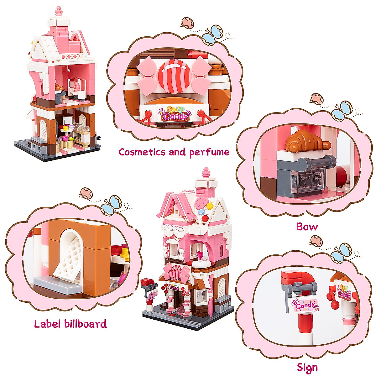 ANGFJ Girls Building Blocks Toys Candy House Building Kit Toys for Girls Street View Pink Bricks Toys Construction Play Set for Kids Best Gifts for Girls Age 6-12 and Up (319 Piece)