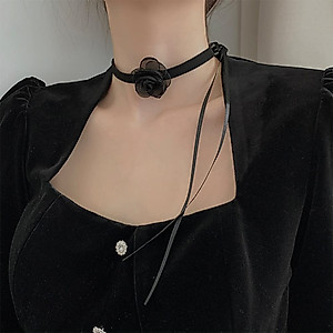 JWICOS Black Choker for Women Flower Collar Choker Necklace for Girls Soft Sext Velvet Suede Choker Tie Cravat Accessories for Teen Girls