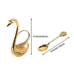 4.8 in Coffee Spoon Set With Holder, Swan Spoon And Fork Holder, Gold Durable Spoons Coffee Station Storage Organizer For Home Kitchen Christmas Universal Gift(Gold)