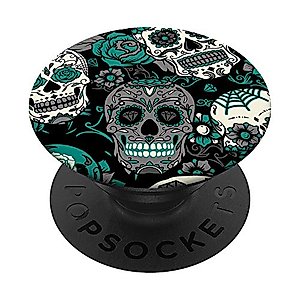Sugar Skull - Black & Teal Dia De Los Muertos Popsockets PopSockets PopGrip: Swappable Grip for Phones & Tablets