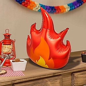 12 Pcs Fire Balloons Fire Truck Birthday Party Supplies 33 Inch Large Flame Balloons Yellow Orange Red Firefighter Decorations Aluminum Foil Fake Campfire for Fireman Theme Kids' Party Favors