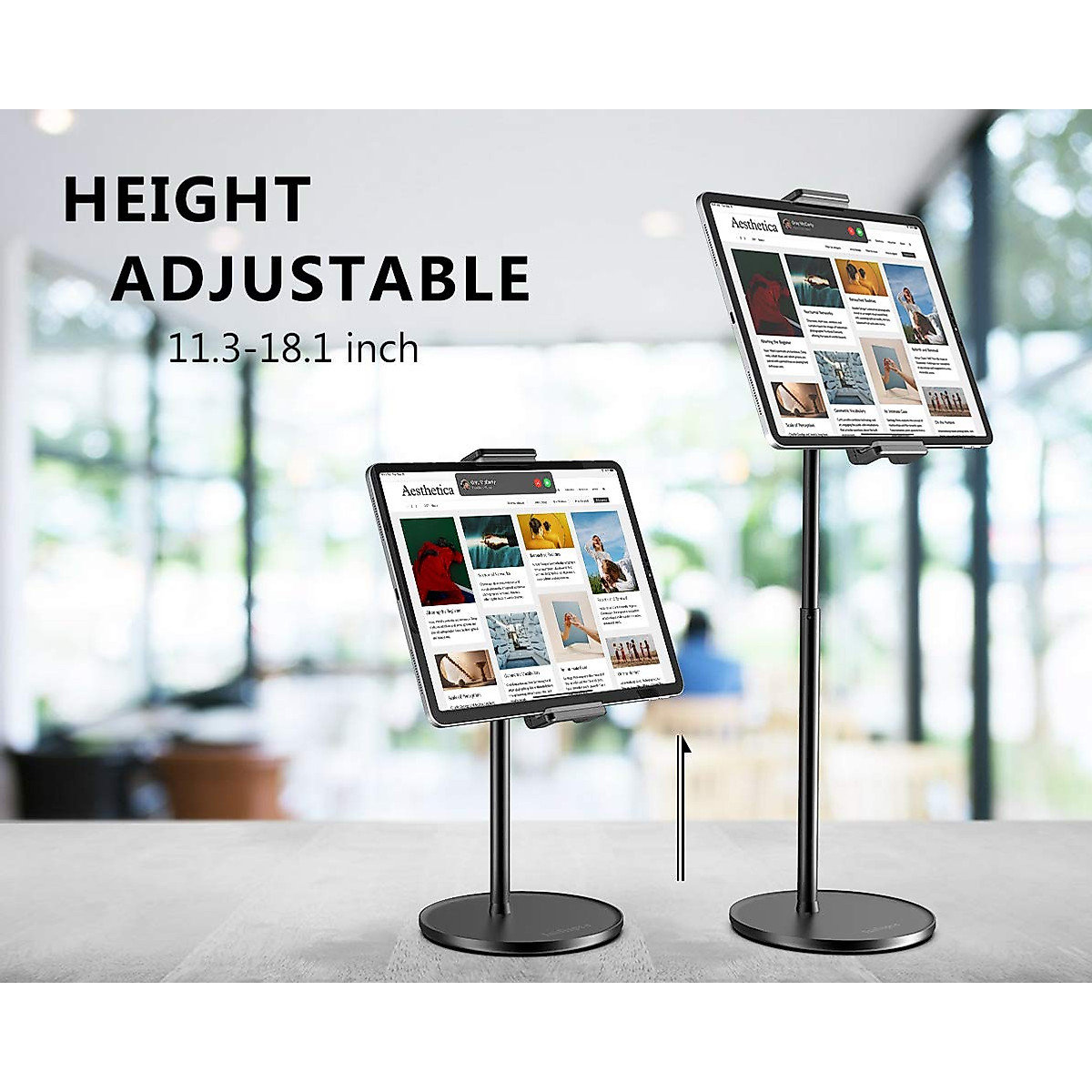 Inifispce Surface Pro Stand and Holder, Height Adjustable Tablet Stand Holder, Multi-Angle Adjustable, Aluminum Alloy Cradle Mount Dock for 4.7''-13'' Screen iPad Pro, Mini, Air, Surface Pro (Black)