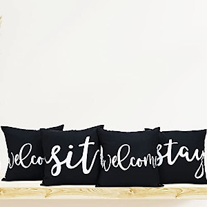 BOYSUM Patio Garden Lumbar Pillow Covers Decorative Waterproof Throw Pillow Case Pack of 4 Cushion Cover for Outdoor Home Furniture Black, 12x20 Inch (20''x20'')