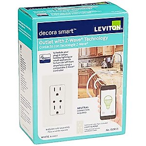 Leviton DZR15-1RZ Decora Z-Wave Controls 15-Amp Tamper Resistant Split Duplex Receptacle, White/Light Almond