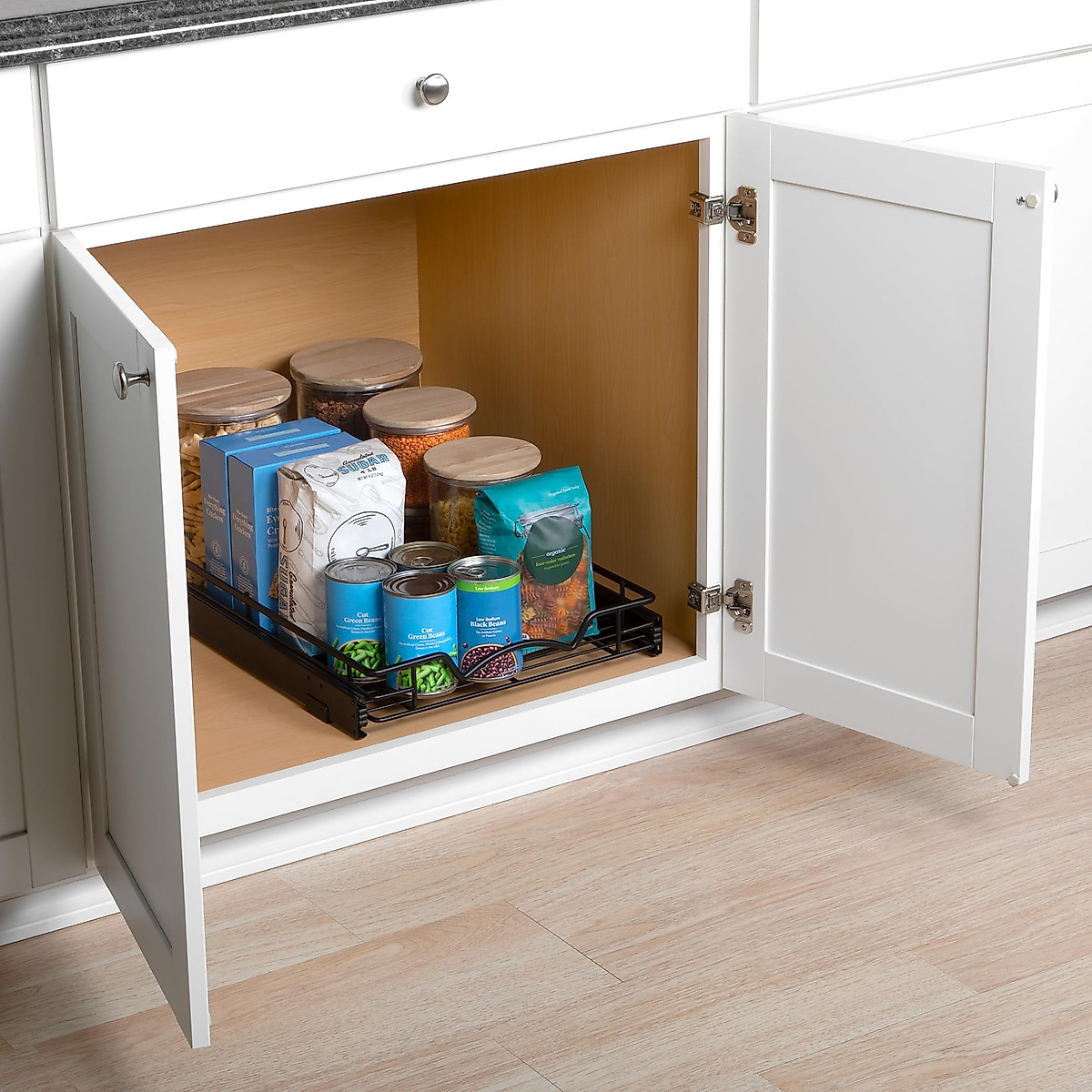 Hold N’ Storage Pull Out Cabinet Drawer Organizer, Heavy Duty-with 5 Year Limited Warranty- Slide Out Shelves, -14”W x 21”D - Requires At Least a 15-1/4” Cabinet Opening, Steel Metal, Black Finish