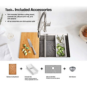 KOHLER Task Kitchen Sink, Stainless Steel Dual Mount Single Bowl, 33" Workstation Sink, 1 hole faucet, K-80084-1PC-NA