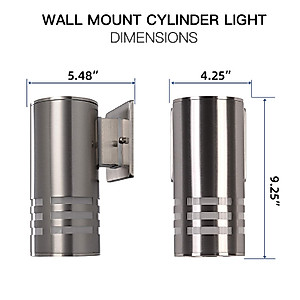 Outdoor Wall Sconce,Cylinder Wall Light with Stainless Steel 304 and Toughened Glass,Waterproof Up Down Light for Garden Patio Bedroom Living Room (Silver, 8.7" Height,No Bulbs)
