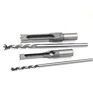 4Pcs HSS Mortise Chisel Set Woodworking Square Drill Bits Wood Hole Saw with Twist Drill