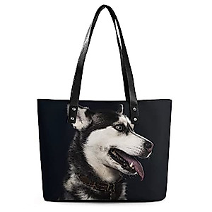 Womens Handbag Husky Dog Leather Tote Bag Top Handle Satchel Bags For Lady