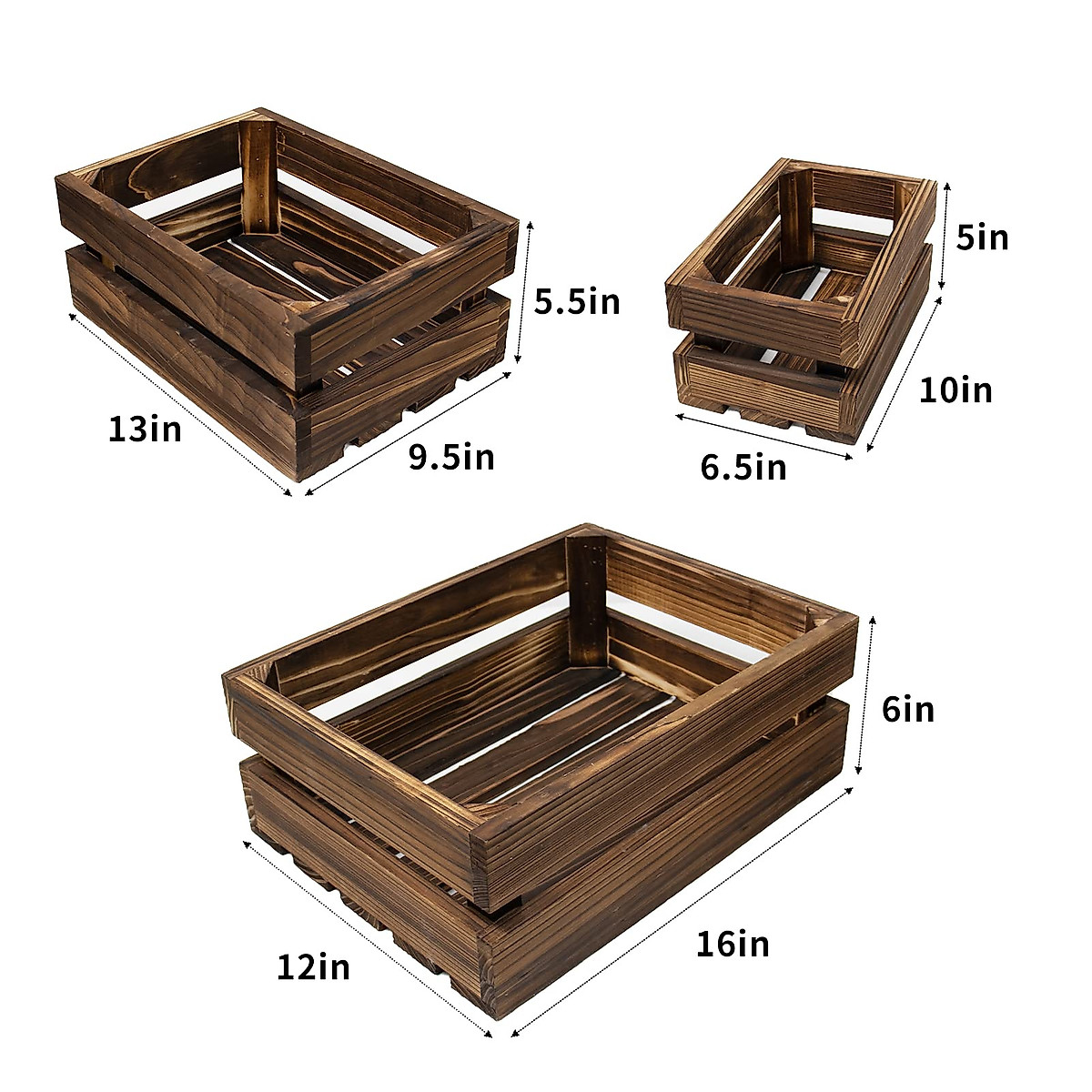 TNQNCFL Wooden Crate for Display and Storage，Rustic Decorative Wood Crate，Nesting Storage Box，Wood Basket，Handmade Natural Solid Wood Box，Farmhouse Container Boxes（Extra Large Set Of 3）