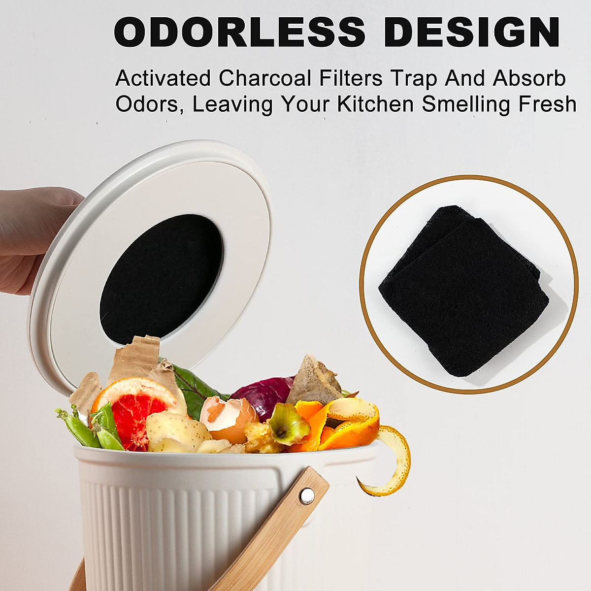 Kitchen Compost Bin, LALASTAR Countertop Compost Bin with Lid, Made of Sustainable Bamboo Fiber, Odorless Kitchen Compost Bucket, 1 Gallon, Cream