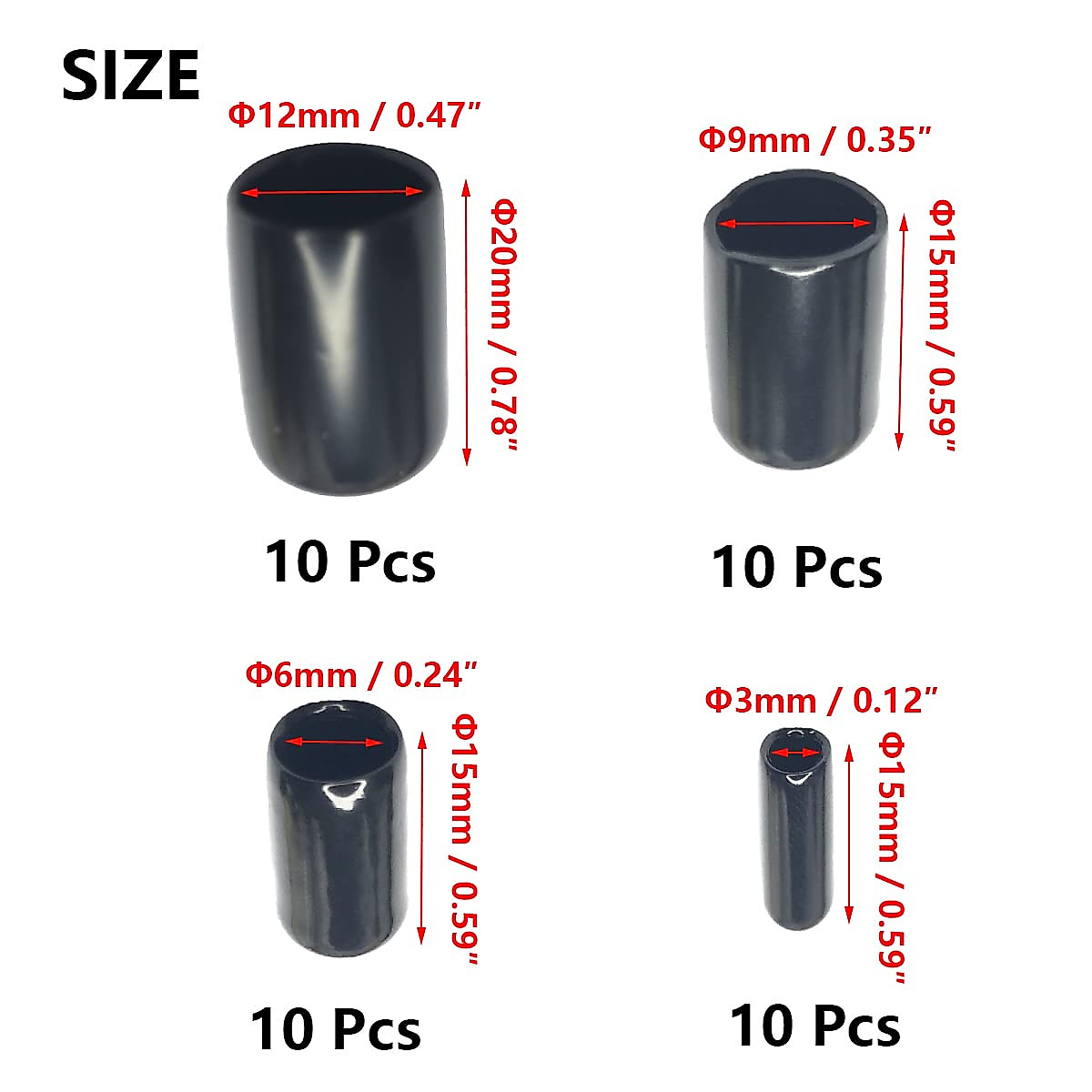40pcs Round Rubber End Caps 1/8" 1/4" 3/8" 1/2" Black Vinyl Cover Bolt Screw Thread Protectors Assortment Kit