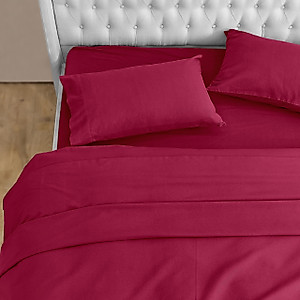 Elegant Comfort Soft 4-Piece 100% Turkish Cotton Flannel Sheet Set - Premium Quality, Deep Pocket Fitted Sheet, Ultra Soft, Cozy Warm Flannel Sheets - Full, Burgundy