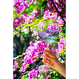 Antoni Barcelona Wine Glass Large Stem 21oz Mediterranean Art Handblown Handpainted Glassware Unique Gifts Ideas Women Men Birthday (Blue, Set 2)