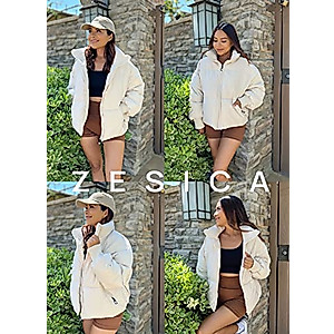 ZESICA Women's Winter Warm Long Sleeve Zip Up Drawsting Baggy Cropped Puffer Down Jacket Coat Outerwear,Cream,X-Small