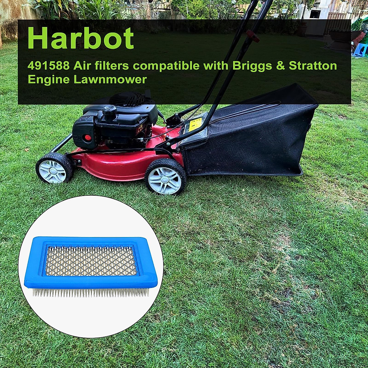 Harbot 491588S 491588 Air Filter for Troy-Bilt TB110 TB230 TB210 Briggs and Stratton 4915885 399959 Flat Air Cleaner Cartridge 3.5-6.5 Hp Quantum Engines Lawn Mower Parts Air Filter
