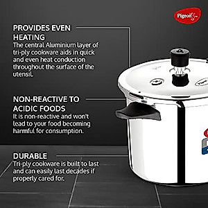 Pigeon Elite Tri-Ply Stainless Steel Body Outer Lid Pressure Cooker Induction and Gas Stove Compatible 3 L - Silver