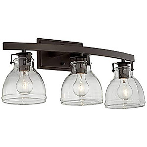 Possini Euro Design Bellis Modern Industrial Wall Light Bronze Brown Hardwired 23 1/2" 3-Light Fixture Clear Curving Glass Shade for Bedroom Bedside Bathroom Vanity Living Room Hallway Dining House