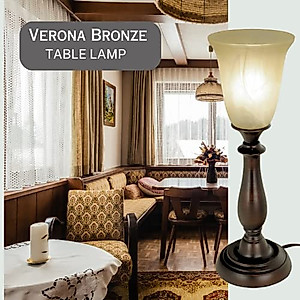 LIGHTACCENTS Rustic Table Lamp with Marbleized Alabaster Glass Shade- Beautiful 18.5'' Tall with Bronze Finish