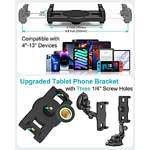 Aozcu Windshield Car Tablet Mount, Window Dashboard Tablet Holder, 95mm Powerful Suction Mount with 1/4'' Screw Tip for iPad Pro 11/ Air/Mini, Galaxy Tabs, More 4-13'' Phone & Tablets, and Camera