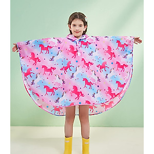 WAWSAM Lightweight Kids Rain Poncho Reusable Toddler Raincoat Waterproof Girls Rain Jacket