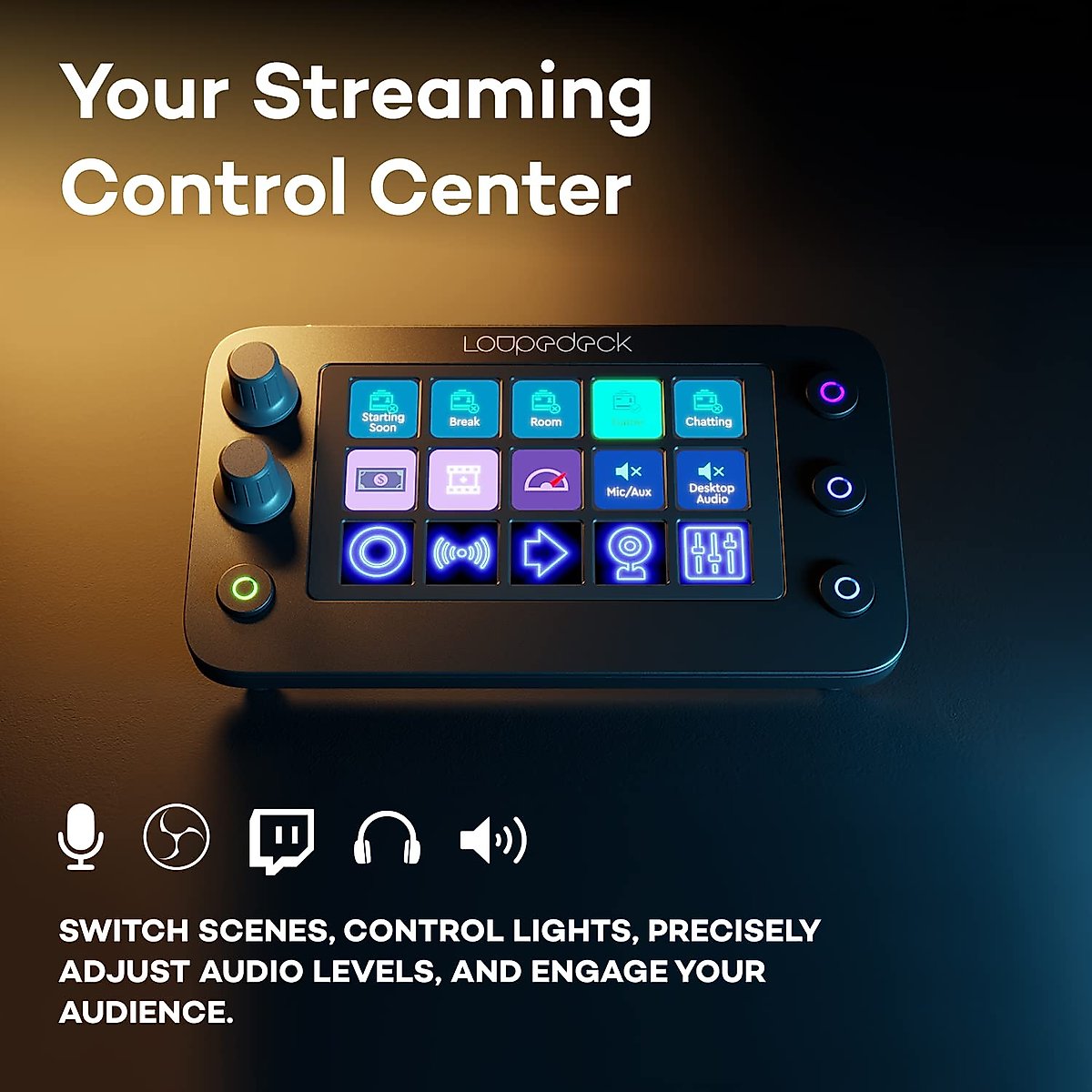 Loupedeck Live S - The Streaming Console for Desktop Productivity, Full Stream Control and Content Creation with Customizable LED Touchscreen Buttons, Dials and RGB Buttons, Works with PC and Mac