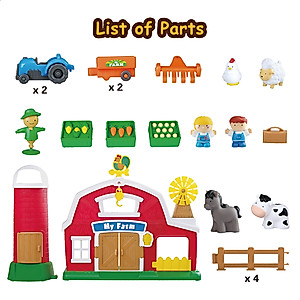 iPlay, iLearn Toddler Large Farm House Toys Set W/ Animal Figures, Tractors, Barn, Farmer People & Fence, Kids Imaginative Pretend Play W/ Animals Sound, Birthday Gift for 2 3 4 5 6 Year Old Boy Girl