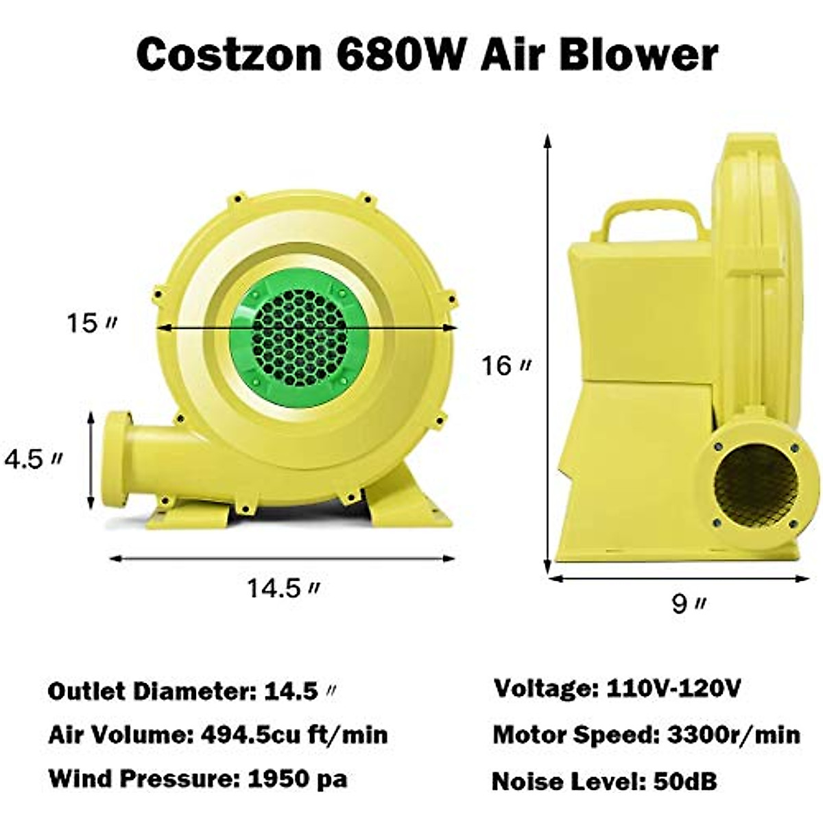 ReunionG 735W Air Blower, Pump Fan for Inflatable Bouncer, Bounce House and Bouncy Castle, Compact and Energy Efficient Commercial Blower (735W 1.0HP)