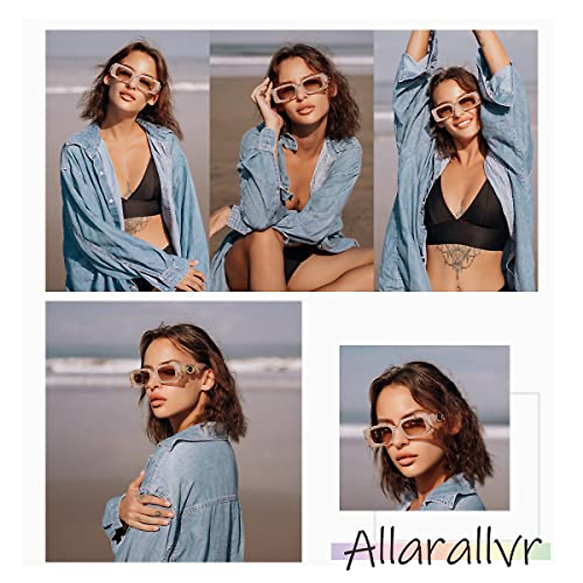 Allarallvr Y2K Rectangle Sunglasses for Women Vintage Trendy 90S Gafas De Sol Para Mujer Sun Glasses AR82074(Black+Yellow Tortoise)
