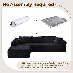 POUUIN 104" L-Shape Modular Sectional Sofa Couch - Comfy Upholstered Cloud Couch for Living Room - Modern Minimalist Couch,Deep Seat,No Assembly Required (Black,Plush Corduroy, Left Facing Chaise)