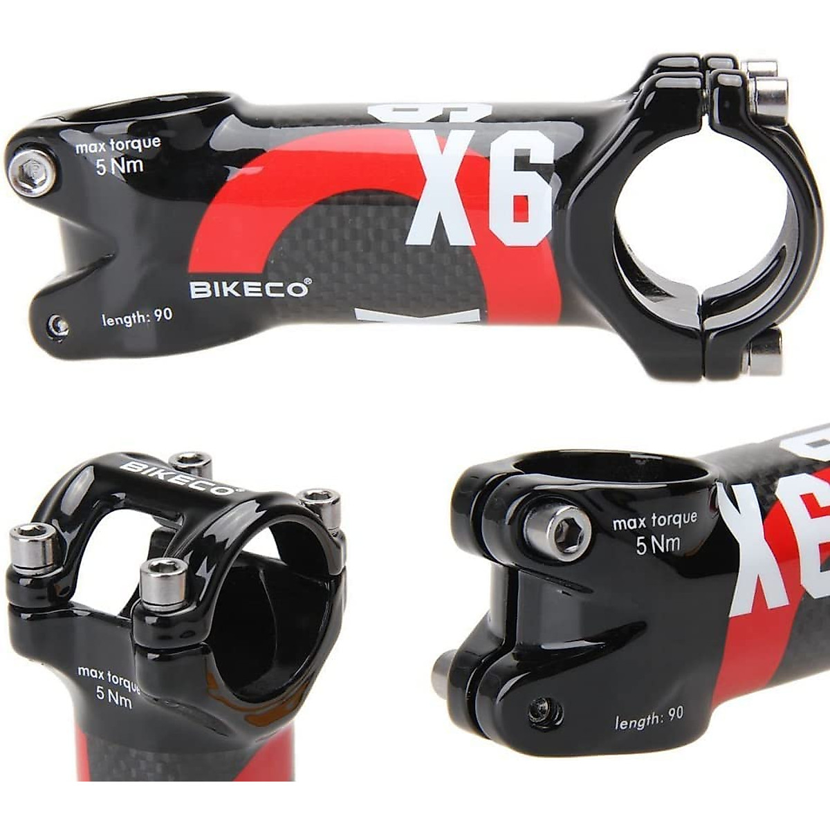 PZAMA 31.8mm Stem Carbon Handlebar Bicycle Stem,3K Super Light Carbon Fiber+Aluminum Alloy Mountain Bike Handle Bar Stem,6 Degree MTB Road Bike Handlebar Grips ? 31.8 * 80/90/100/110 mm (80mm red)