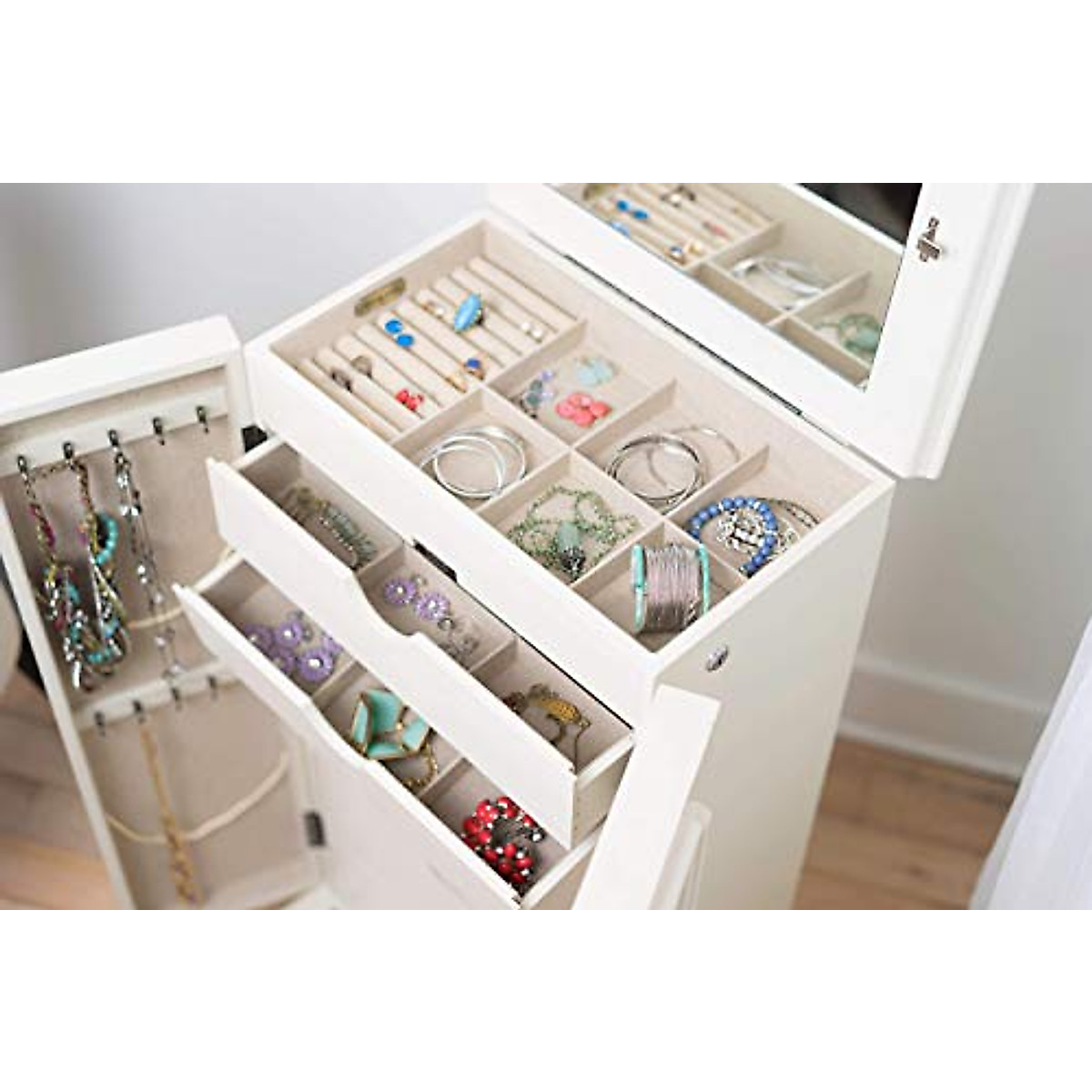 Hives and Honey Cabby Fully Locking Jewelry Armoire, WHITE