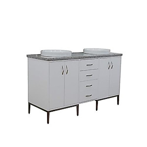 Tivoli 61" Double Round Sink Solid Wood Vanity in White/Gray Granite Stone