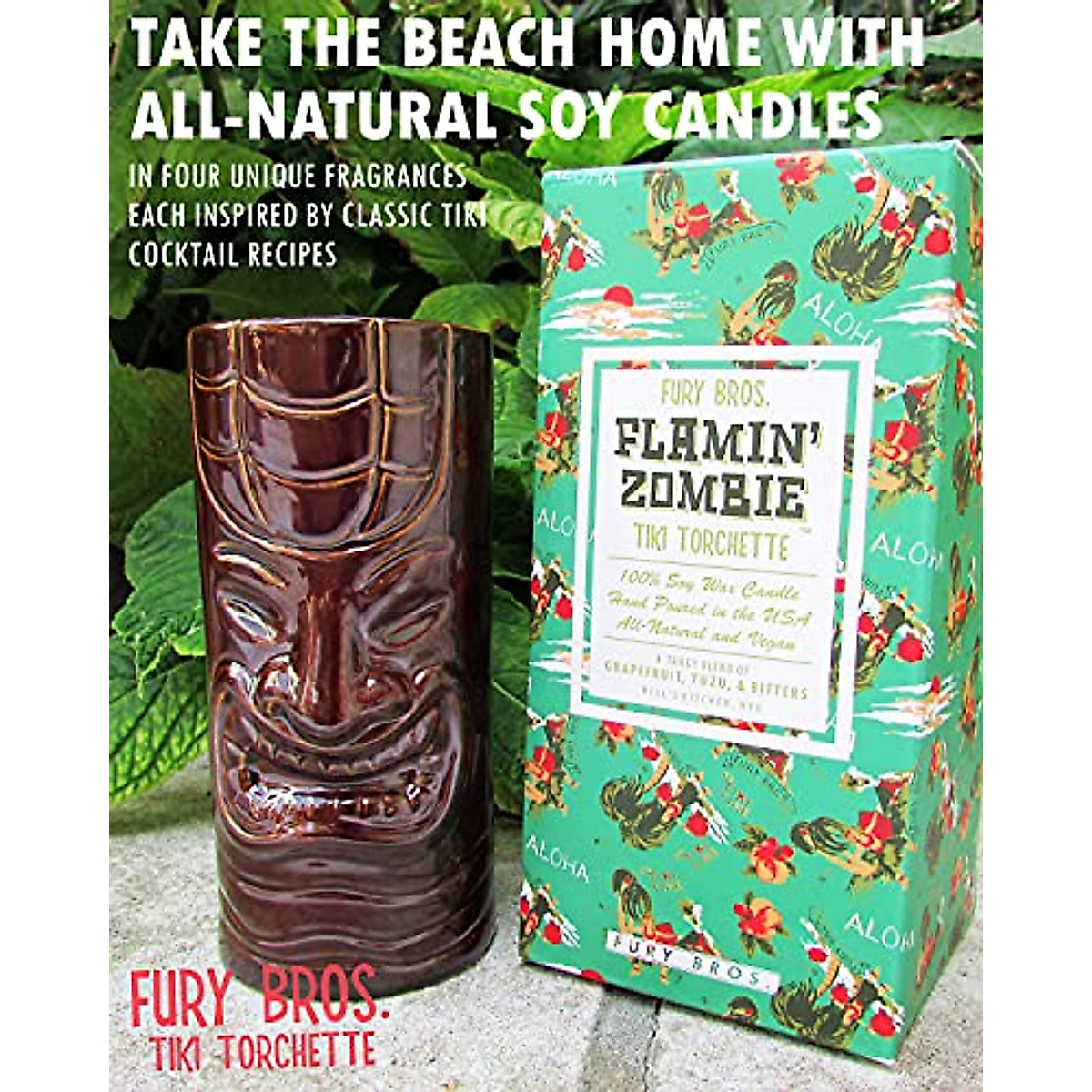 Tiki Torchette Candles from Fury Bros. | A 70-Hour Transport to The Tropics | Polynesian Painkiller - Pineapple, Coconut Cream, and Rum |Soy Wax, Vegan Friendly | Hand Poured in The USA, 12 oz