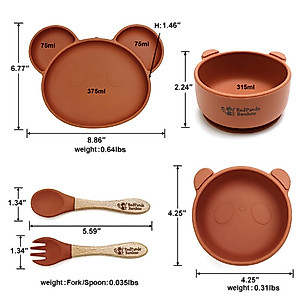 Red Panda Bamboo Silicone Suction Plate and Bowl Set with Spoon and Fork BPA Free Divider Kids Plate Bear Plate Bear Bowl Animal plate Microwave Safe Dishwasher Safe