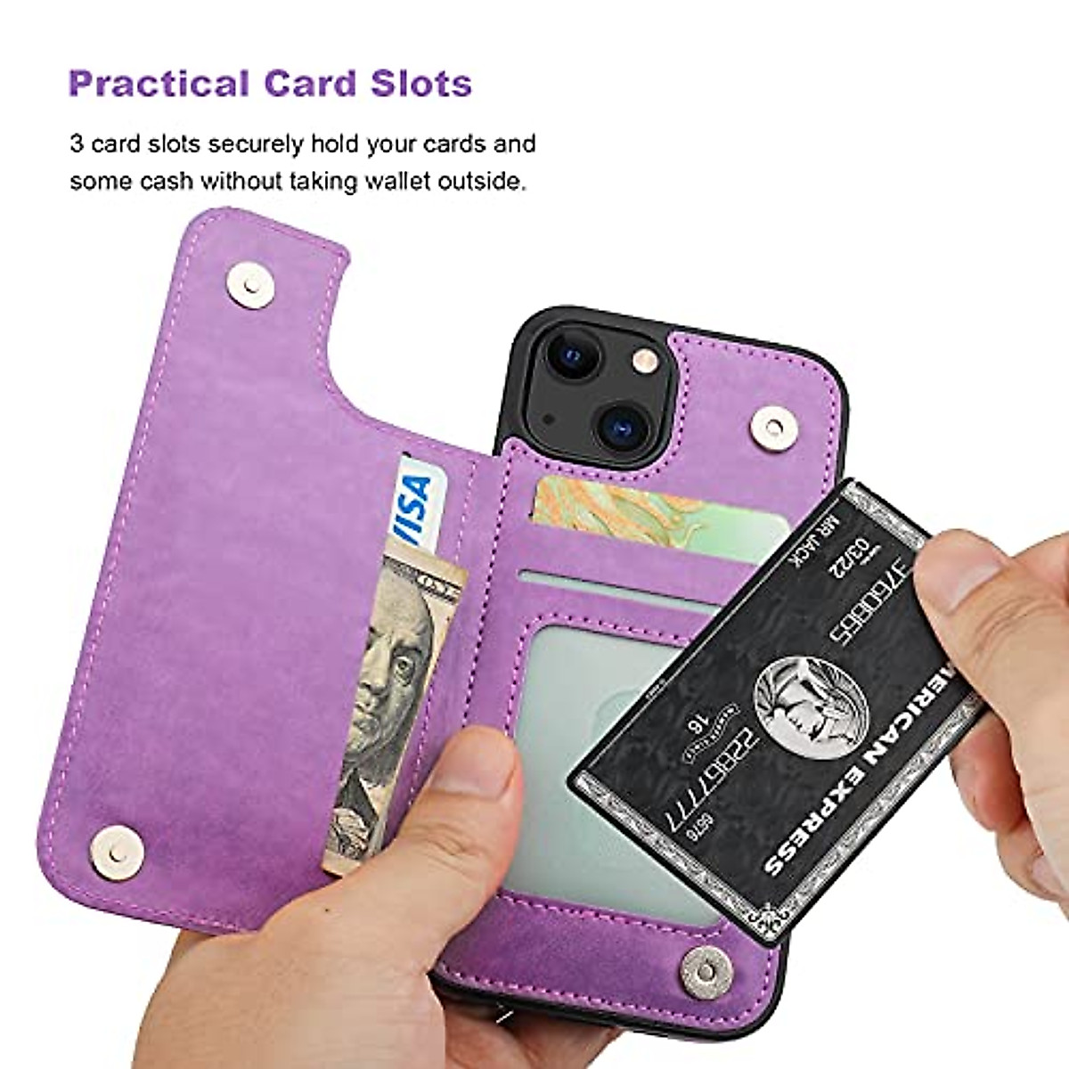Vaburs Compatible with iPhone 13 Case Wallet with Card Holder, Embossed Mandala Pattern Flower PU Leather Double Buttons Flip Shockproof Cover for Magnetic Car Mount 6.1 Inch (Purple)
