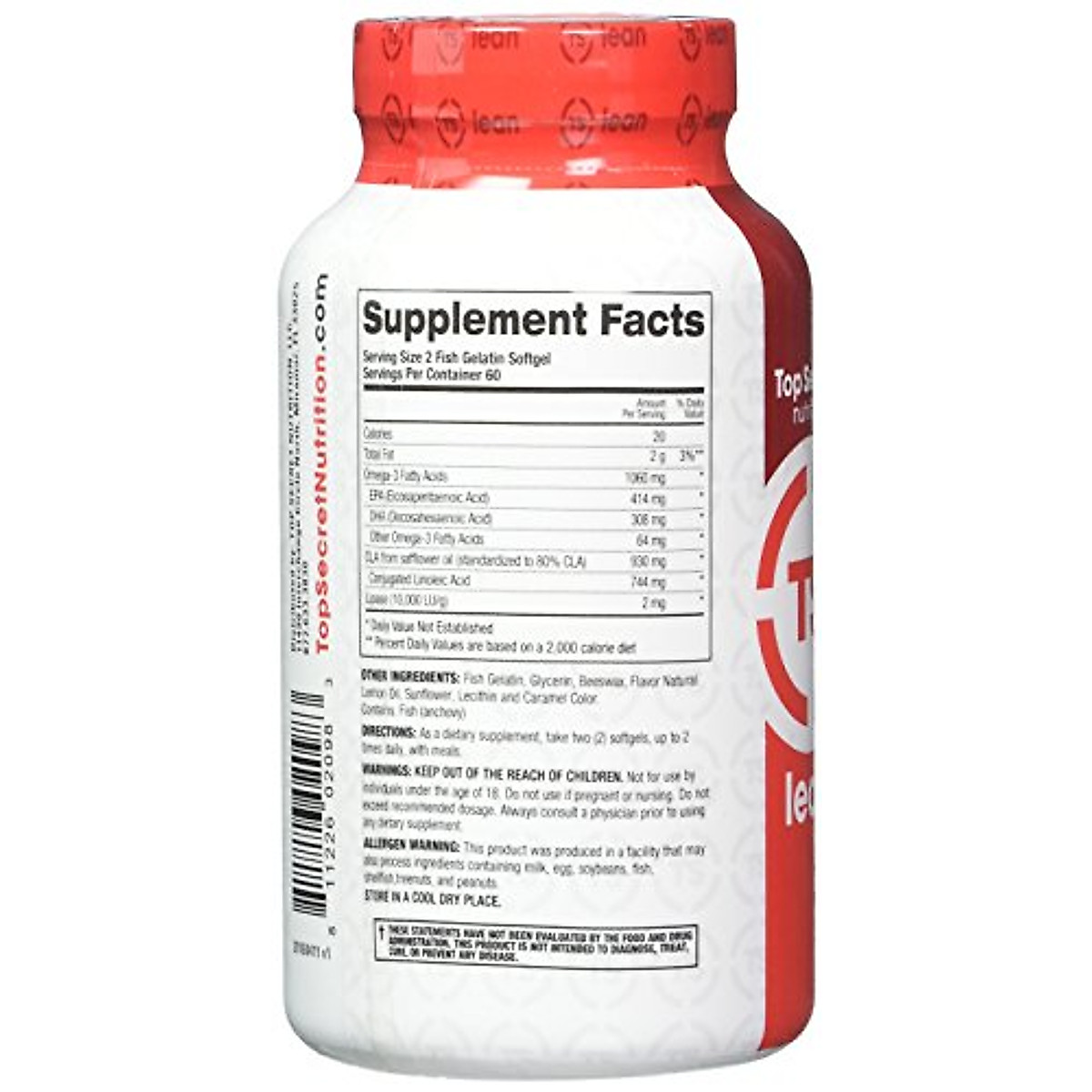 Top Secret Nutrition Fish Oil and CLA Veggie Softgels, 120 Count