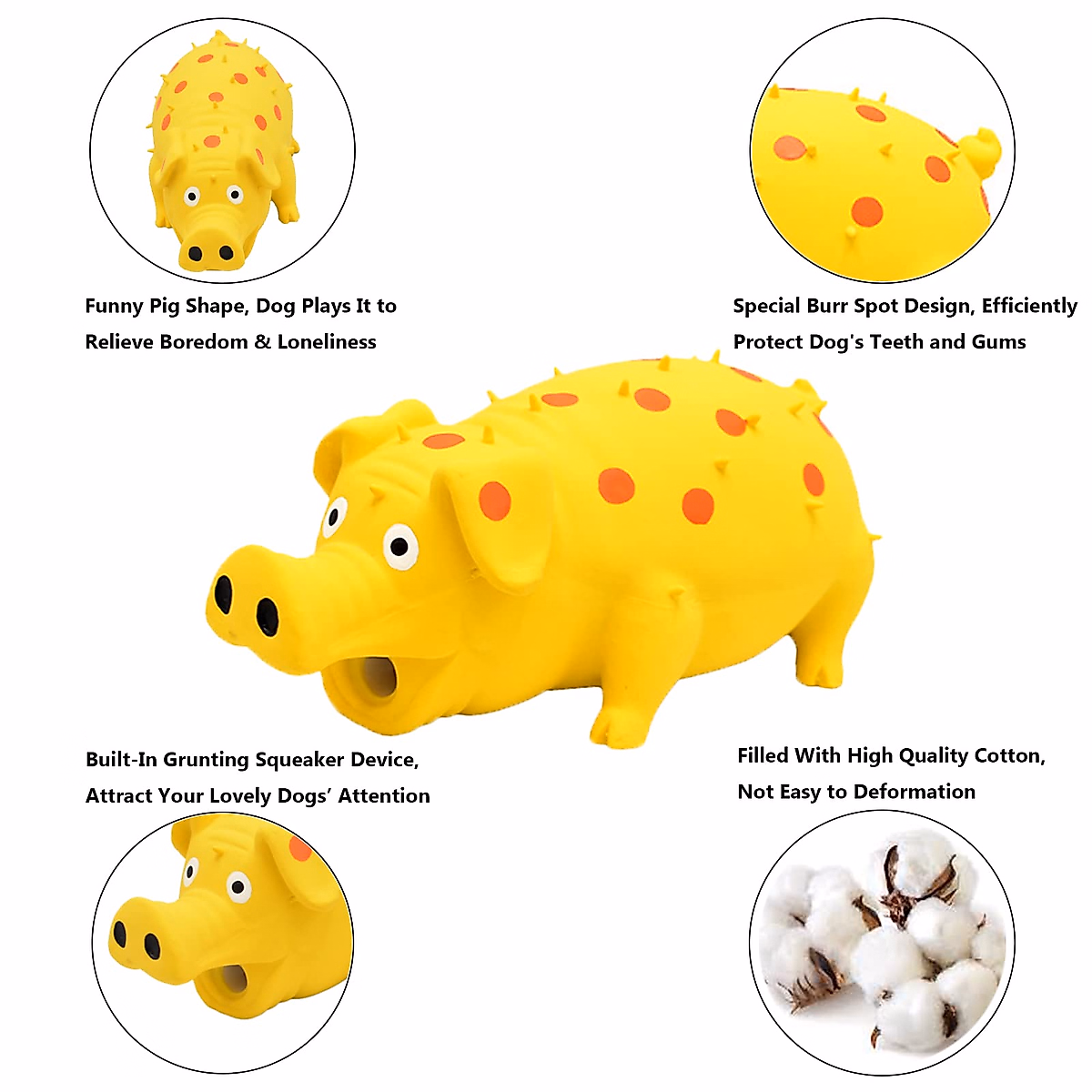 HCHYEY Pig Squeaky Dog Toy, 2 PCS Interactive Rubber Dog Chew Toy - Durable Latex Spot Grunting Pig Toys That Oink for Small Medium Large Dogs (Yellow, Green)