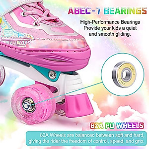 Roller Skates for Kids Girls Boys 4 Size Adjustable Kids Roller Skates with Wheels Light up for Children, Teens, Beginner & Advance, Indoor Outdoor (Medium, A-Pink)