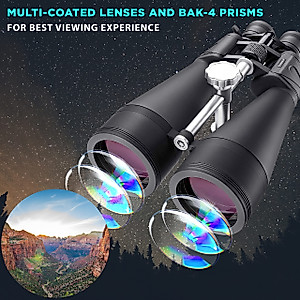 Barska AB10592 Gladiator 20-100x70 Zoom Binoculars with Tripod Adaptor for Astronomy & Long Range Viewing , Black