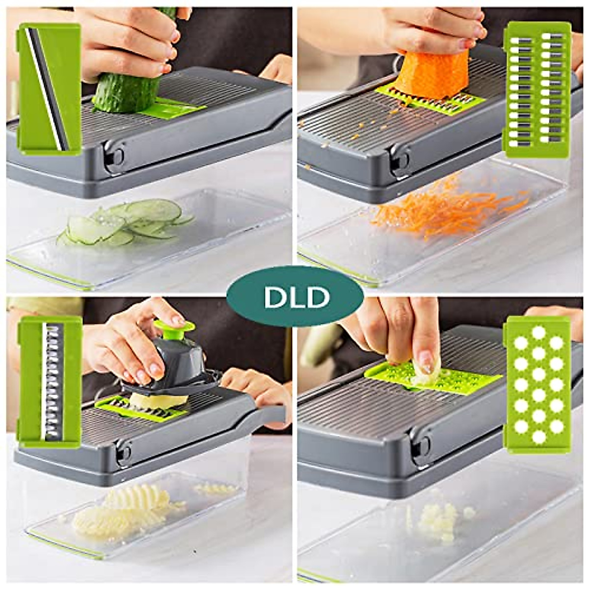 DLD 12 in 1 multi-function vegetable and fruit chopper kitchen multi-function diced vegetable artifact potato shredded grater grater household potato chip sliced grater GRAY, Black, 12.5*4.5*4.5