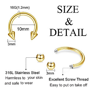 Drperfect 48Pcs 16G Surgical Steel Horseshoe Nose Septum Rings Piercing Jewelry Balls & Spikes Cartilage Helix Tragus Earring Hoop Eyebrow Lip Piercing Ring for Women Men 6mm 8mm 10mm 12mm