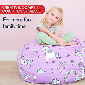 Creative QT Stuff ’n Sit Extra Large 38’’ Bean Bag Storage Cover for Stuffed Animals & Toys – Gray Dandelion Print – Toddler & Kids’ Rooms Organizer – Giant Beanbag Great Toy Hammock Alternative