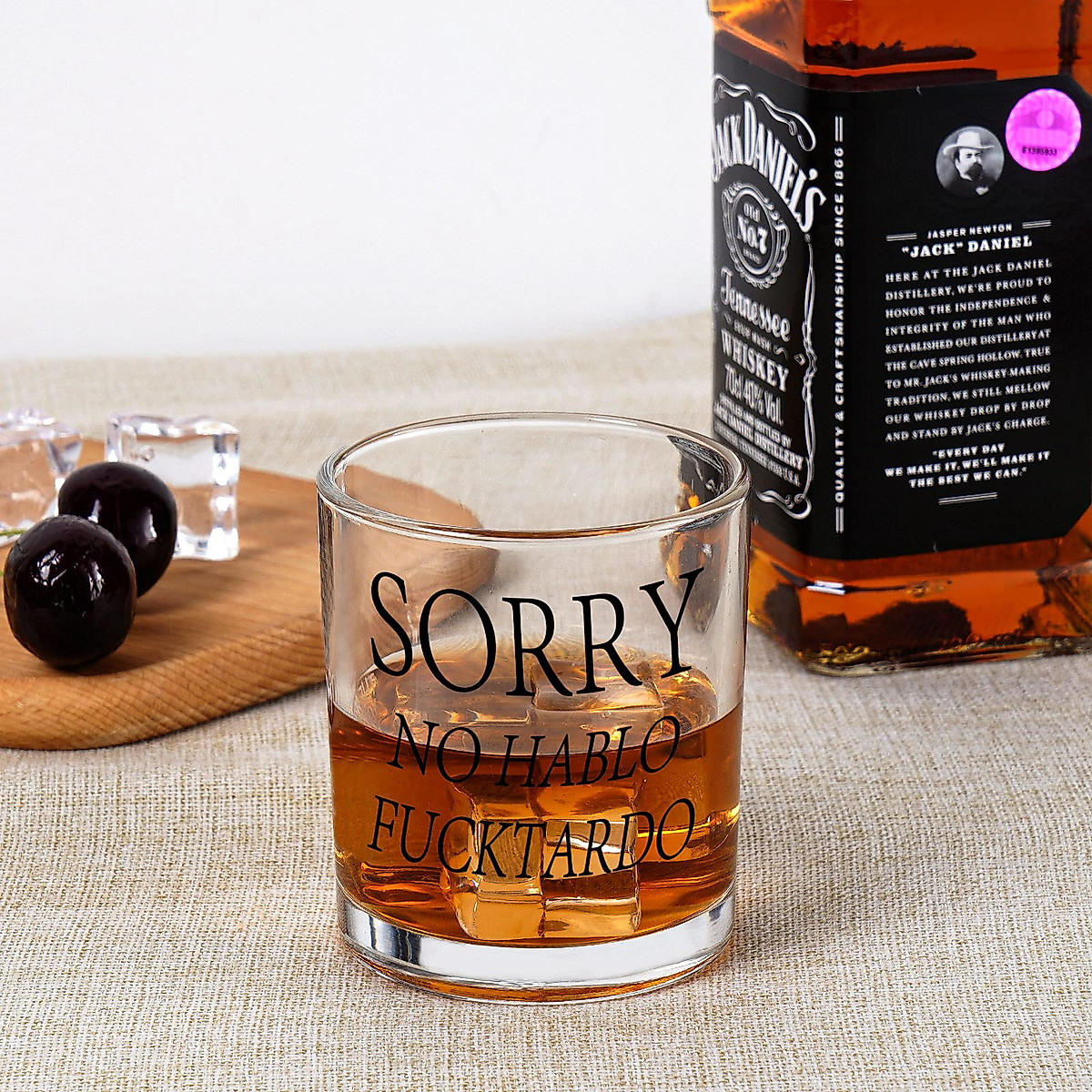 Sorry No Hablo Fu-ktardo Whiskey Glass, Old Fashioned Glass 10 Oz, Novelty Scotch Glass Gift Idea on Father’s Day Birthday Valentines Christmas for Friend Dad Husband Boyfriend Coworker Brother